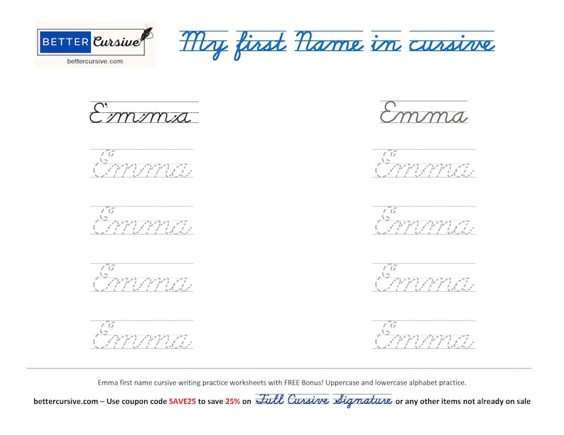 Write Emma in Cursive. Download and Print as Often as You Like ...