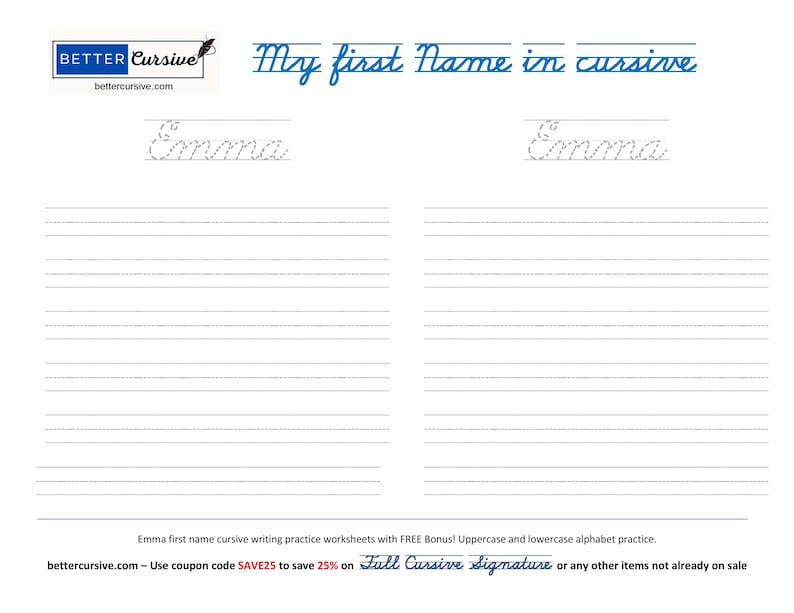 Write Emma in Cursive. Download and Print as Often as You Like ...
