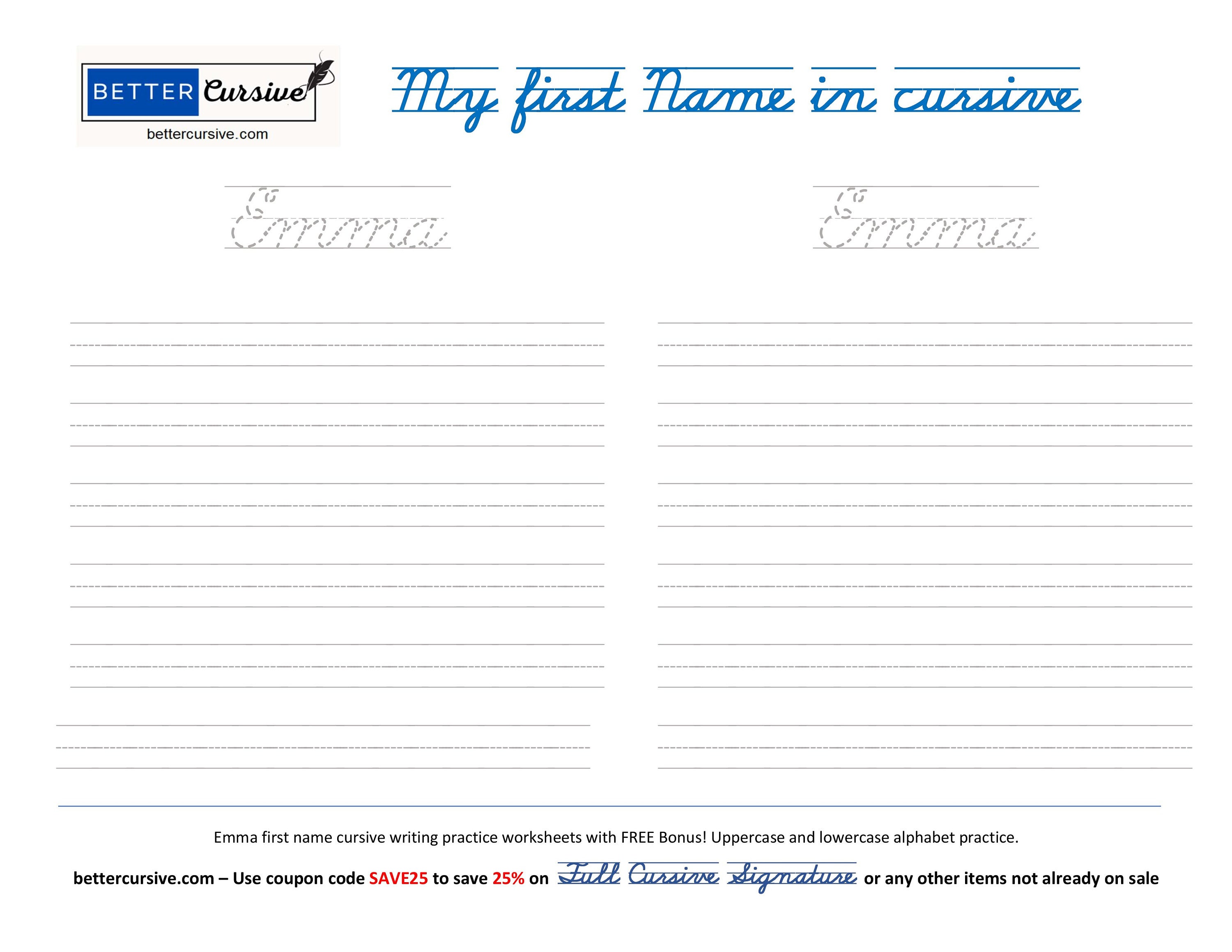 Write Emma in Cursive. Download and Print as Often as You Like ...
