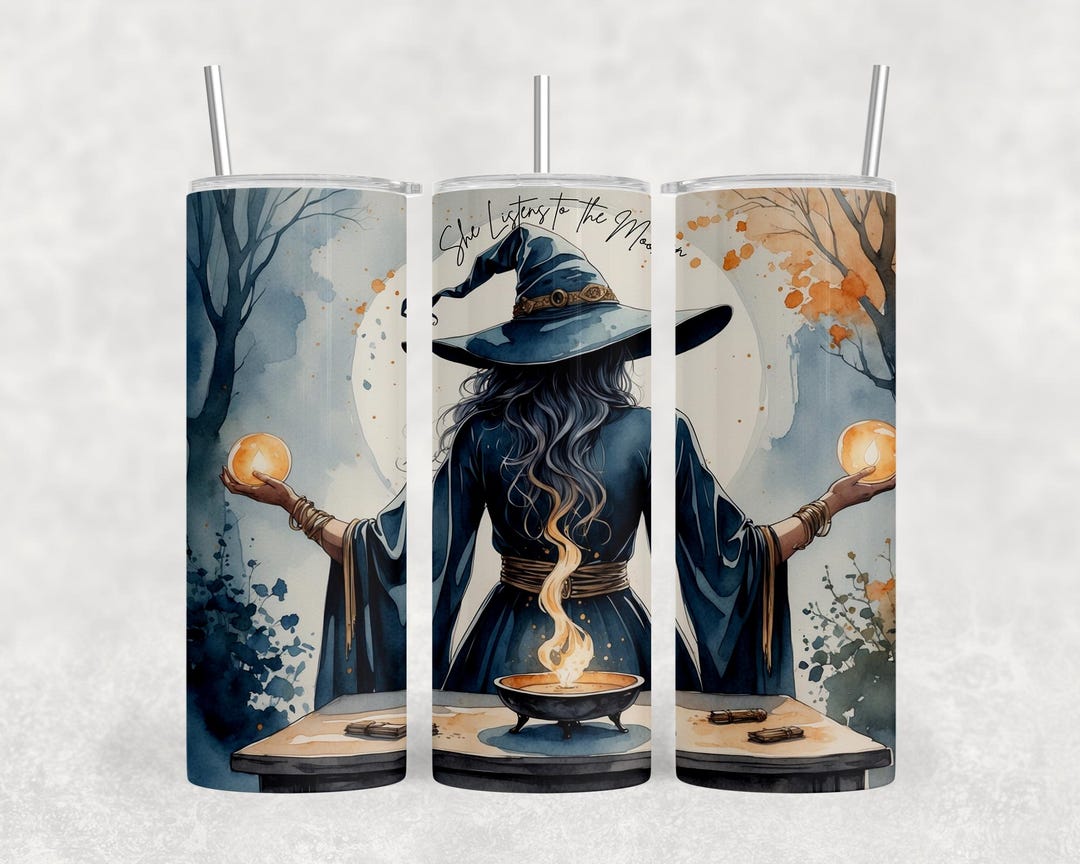 Witch and Moon Glowing Orbs 20oz Skinny Tumbler Wrap Digital PNG ...