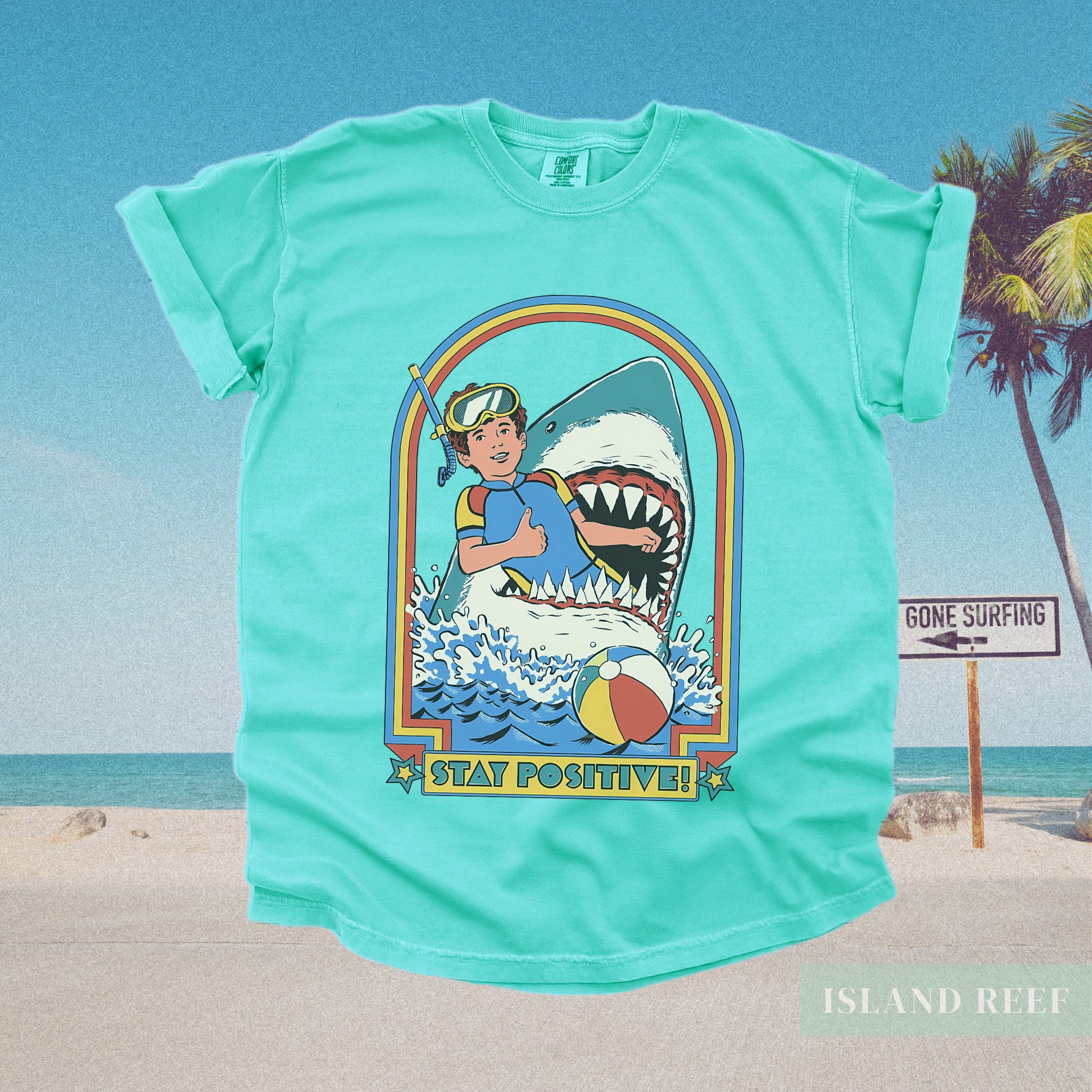 Vintage Stay Positive Shark Tshirt | Funny Retro 90s Y2K Shirt, Gift ...
