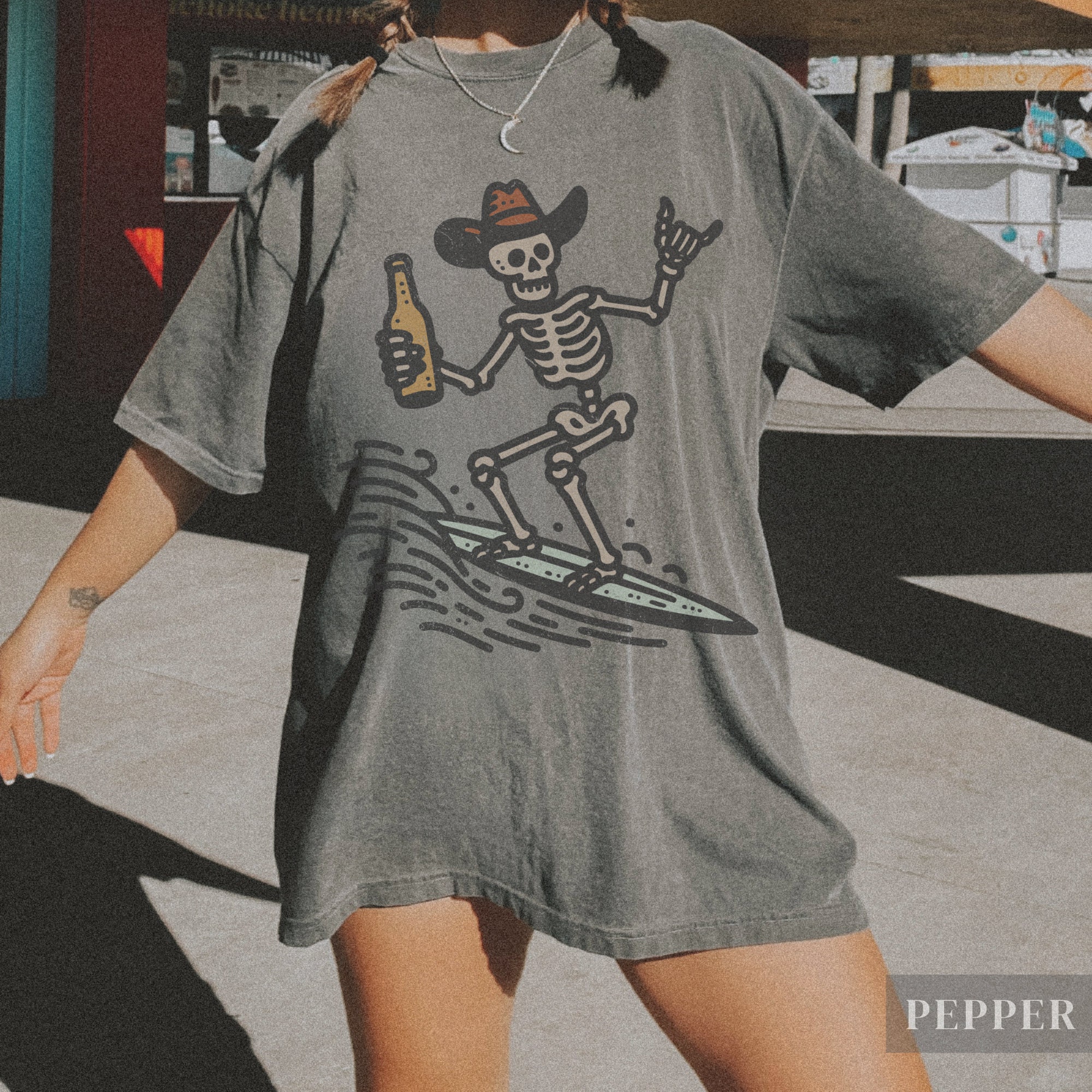 Vintage Surfer Skeleton Tshirt | Hold My Beer Cowboy Surfing Shirt ...
