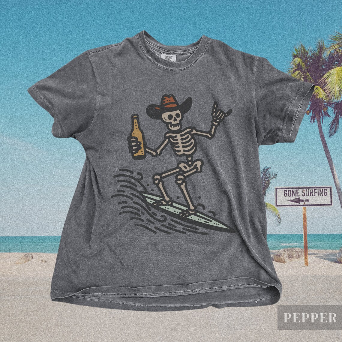 Vintage Surfer Skeleton Tshirt | Hold My Beer Cowboy Surfing Shirt ...