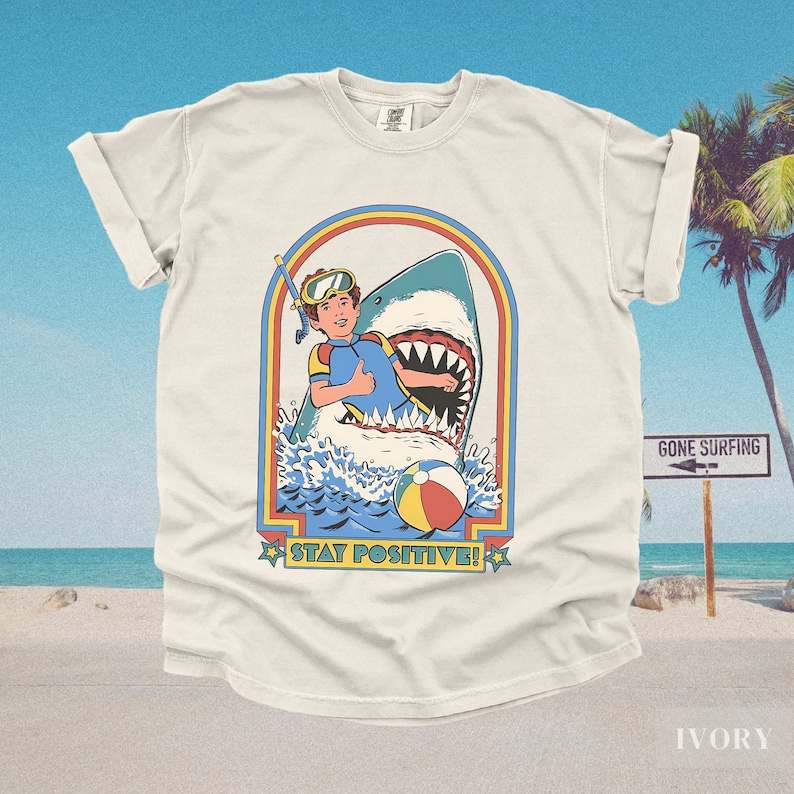 Vintage Stay Positive Shark Tshirt | Funny Retro 90s Y2K Shirt, Gift ...