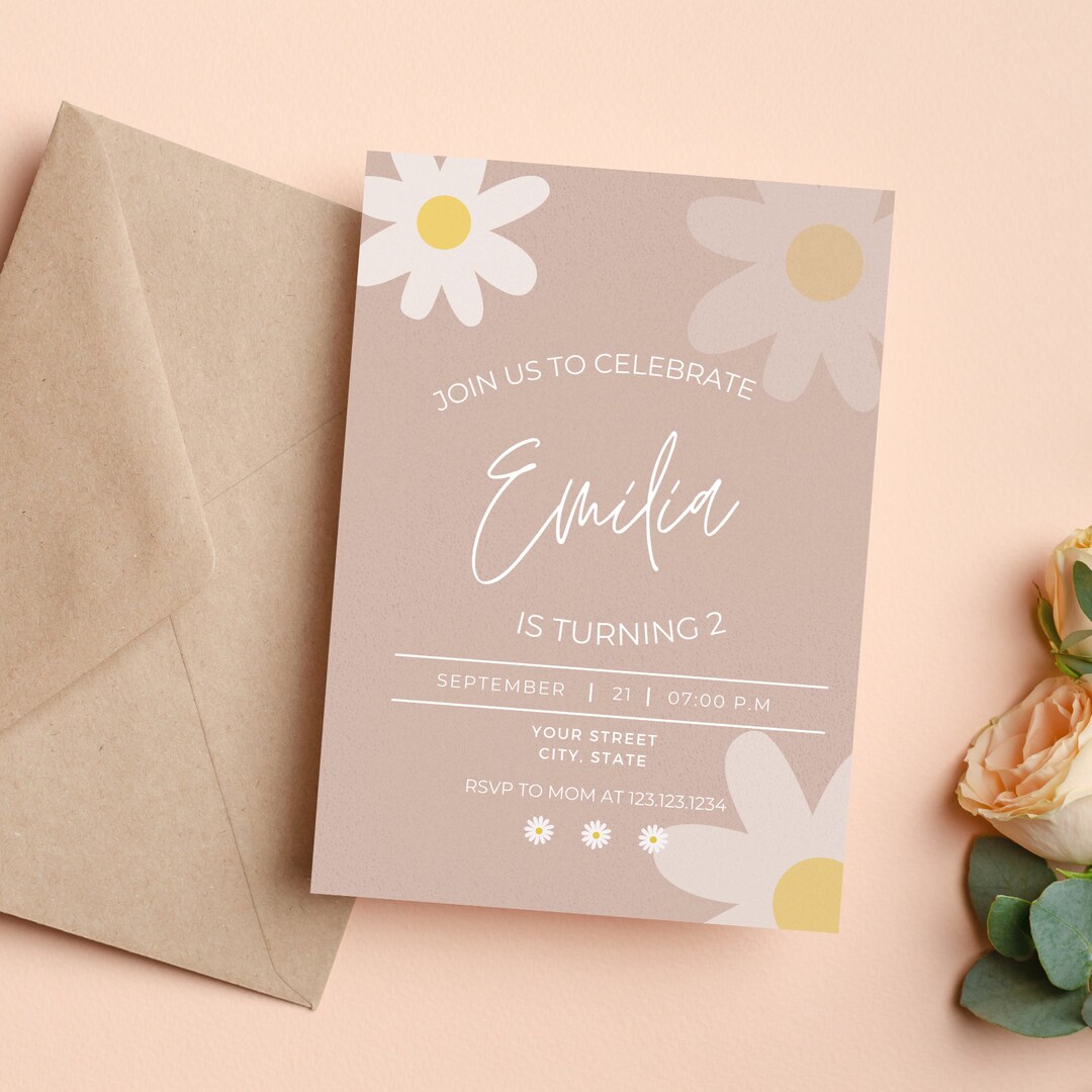 Daisy Birthday Invite - Editable Canva Template - Etsy
