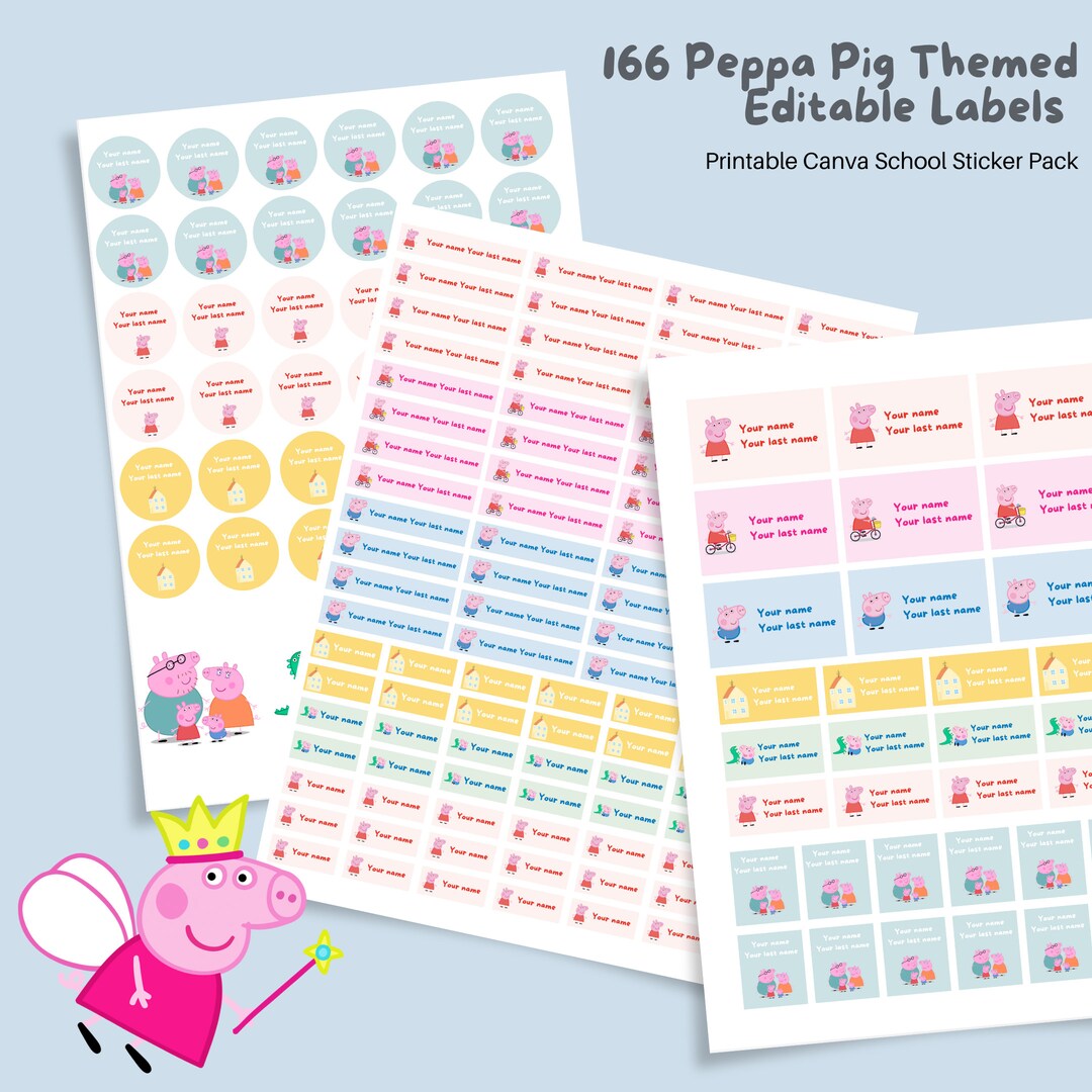 166 Peppa Pig Labels Pack - Editable & Printable School Tags in Canva ...