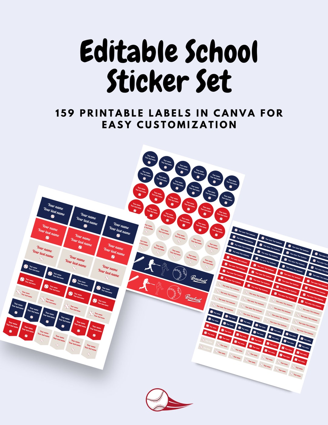 Baseball School Label Pack - 159 Editable & Printable Canva Stickers - Etsy