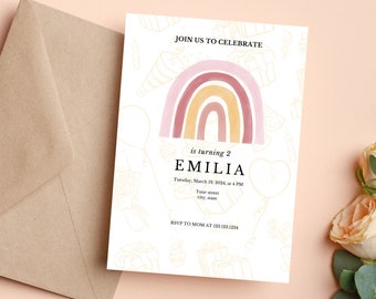 Rainbow Birthday Party Invitation, Editable Canva, Instant Digital ...