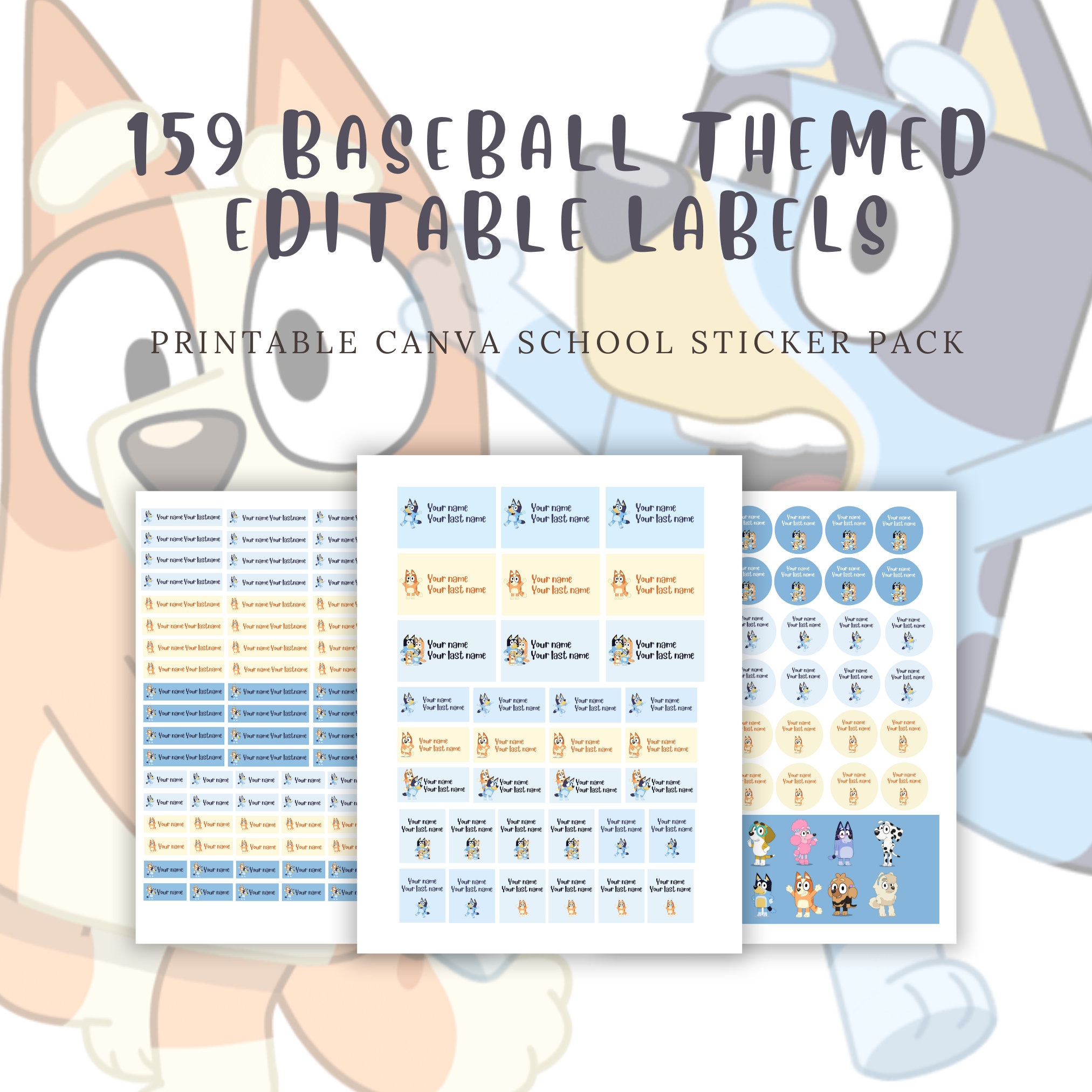 159 Bluey Themed Editable Labels - Printable Canva School Sticker Pack ...