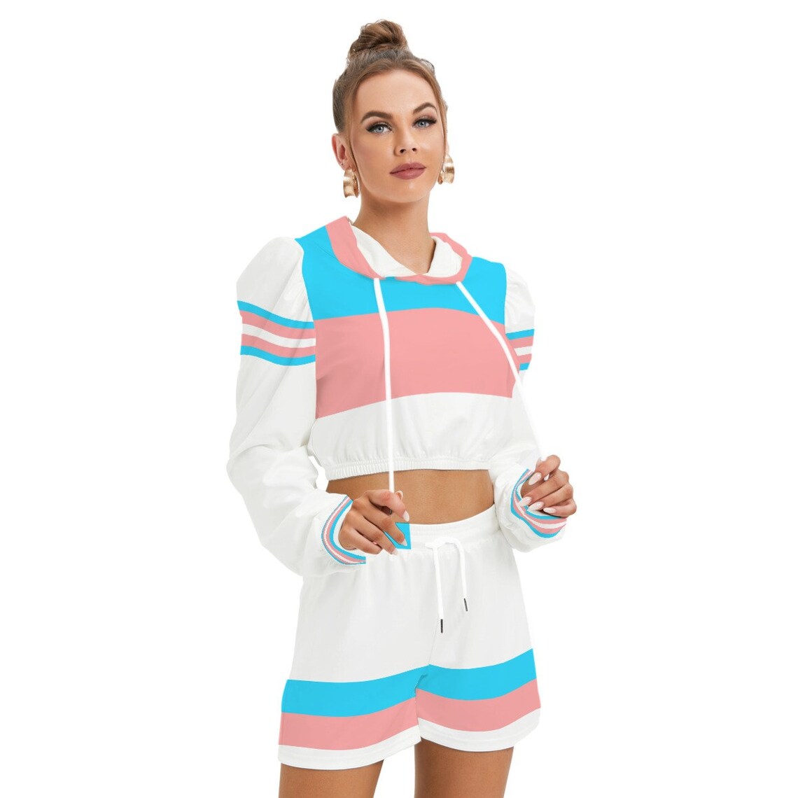 Trans Hoodie Crop Top and Shorts Set Lounge Set Two Piece Loungewear 2 ...