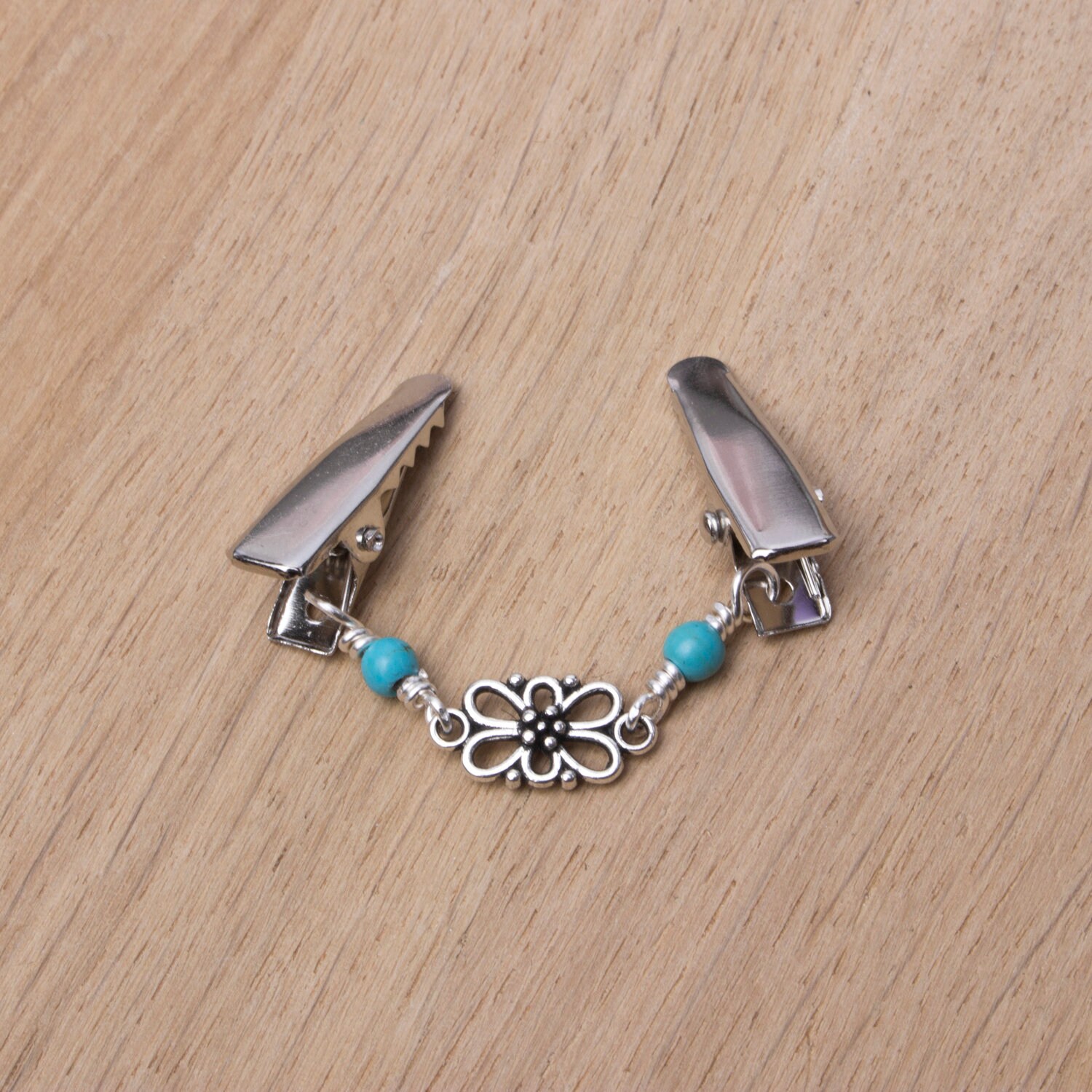 Cardigan Sweater Clip Turquoise and Silver Link Chain - Etsy UK