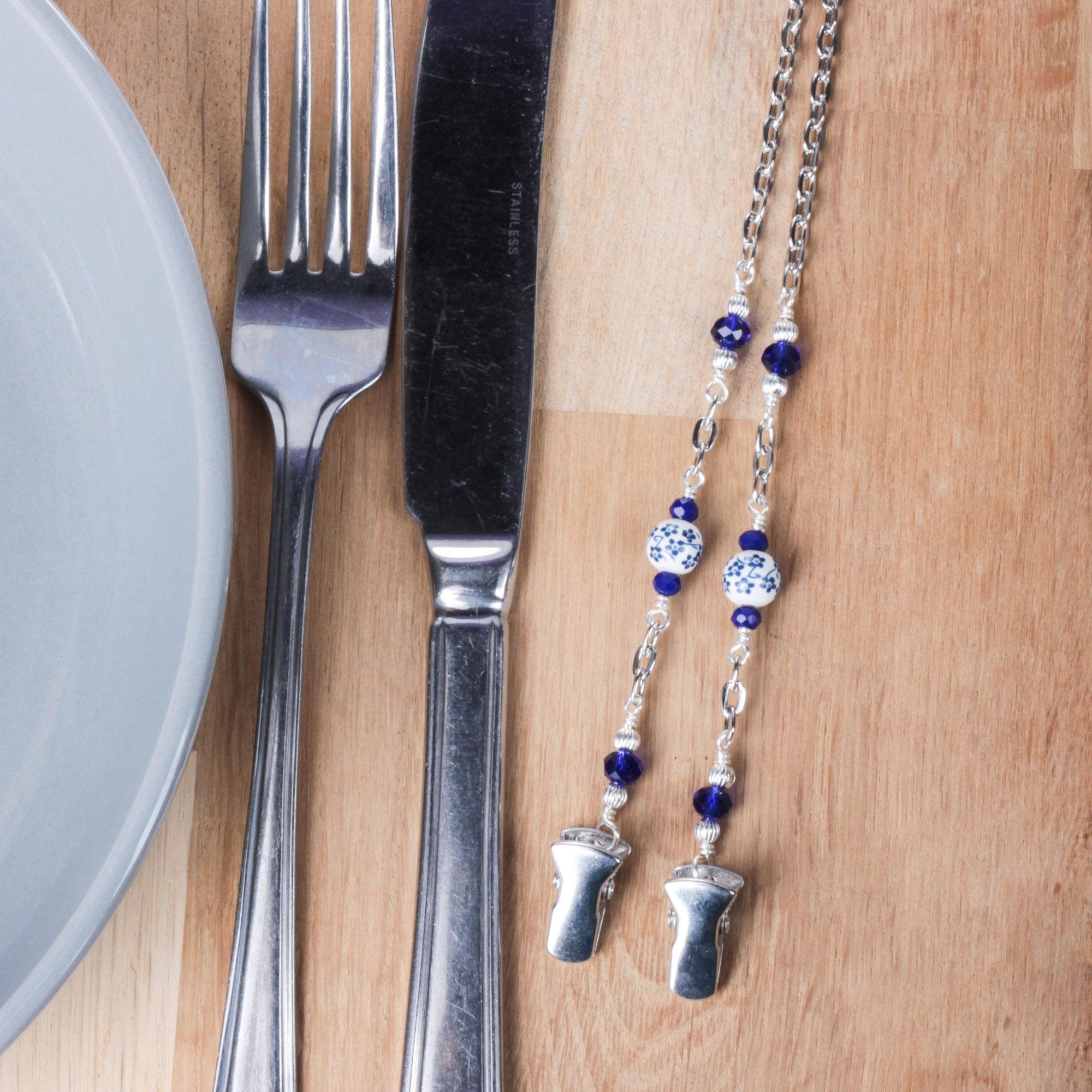 Blue China Napkin Clips Porcelain and Bead Floral Silver Serviette Clip ...