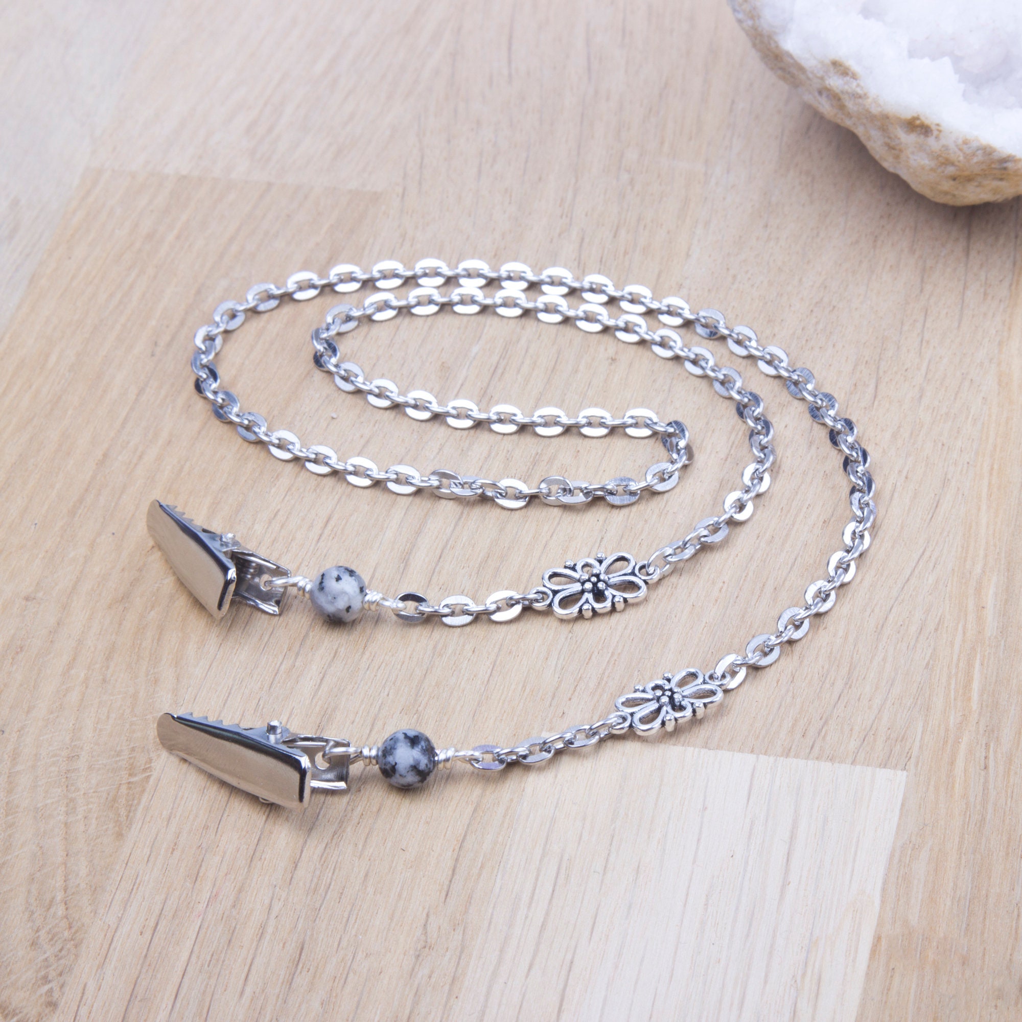 Napkin Neck Chain Clips Sesame Jasper Fancy Link Silver - Etsy UK