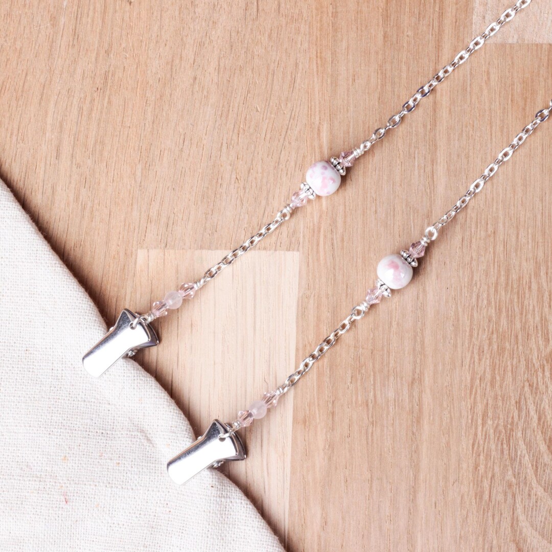 Pink Porcelain Napkin Clip Chain: Rose Quartz Silver Serviette Holder ...