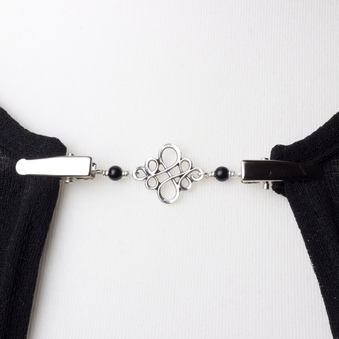 Scroll Cardigan Clips - Silver Link and Bead Sweater Clasp | Shawl ...