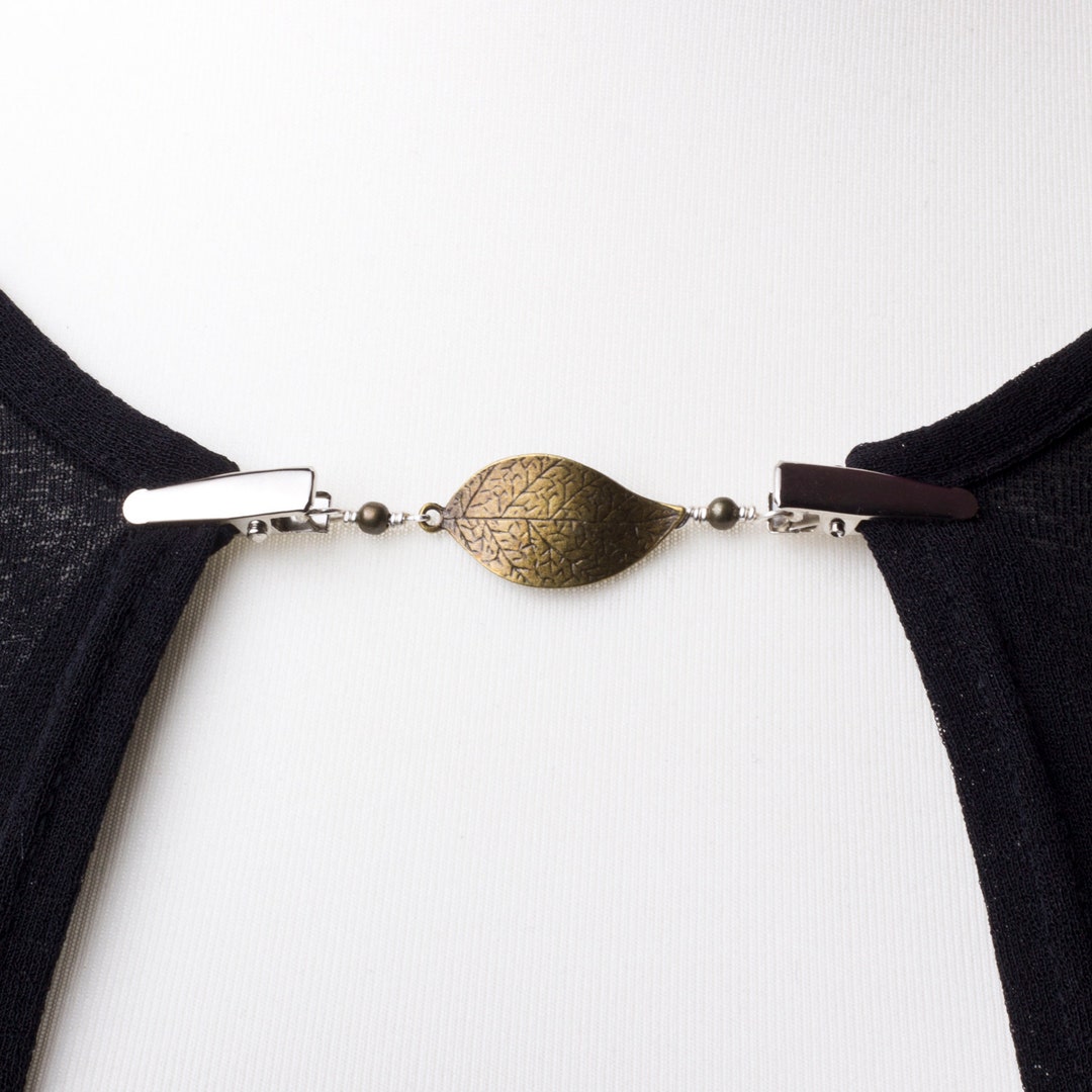 Cardigan Clips - Bronze Leaf and Bead Sweater Clip | Shawl Chain ...