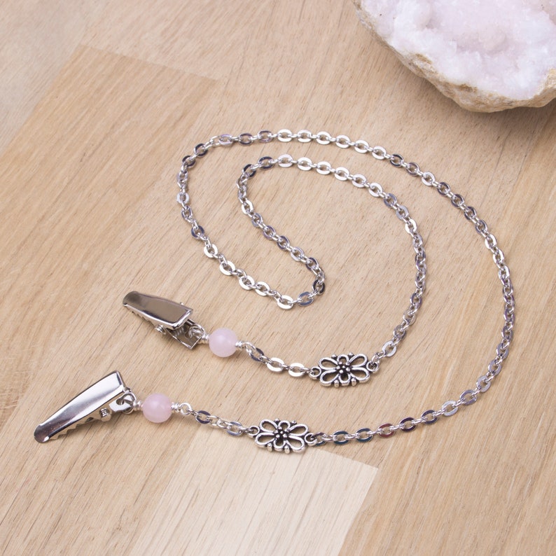 Napkin Neck Chain Clips Rose Quartz and Fancy Link Silver - Etsy UK