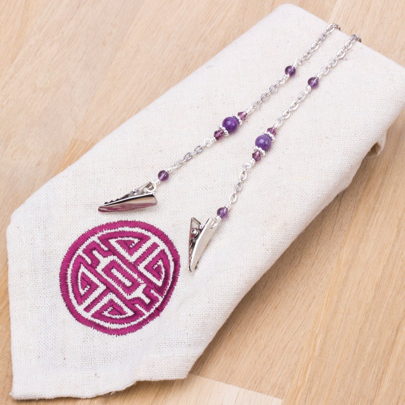Amethyst Napkin Neck Chain Clips Gemstone and Purple Bead - Etsy