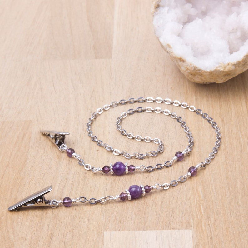 Amethyst Napkin Neck Chain Clips Gemstone and Purple Bead - Etsy