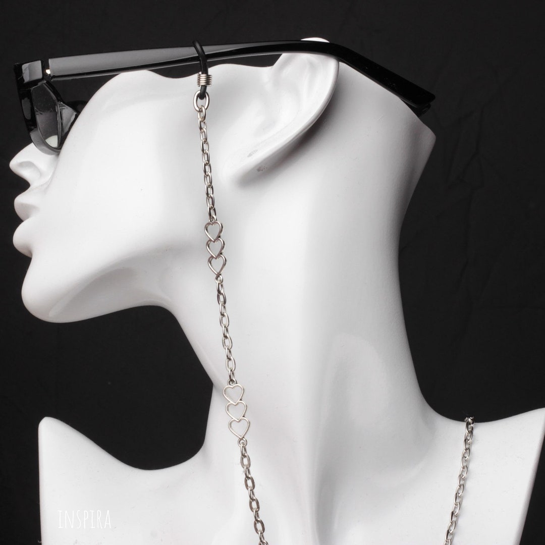 Silver Heart Eyeglasses Lanyard: Triple Heart Link Glasses Chain - Etsy