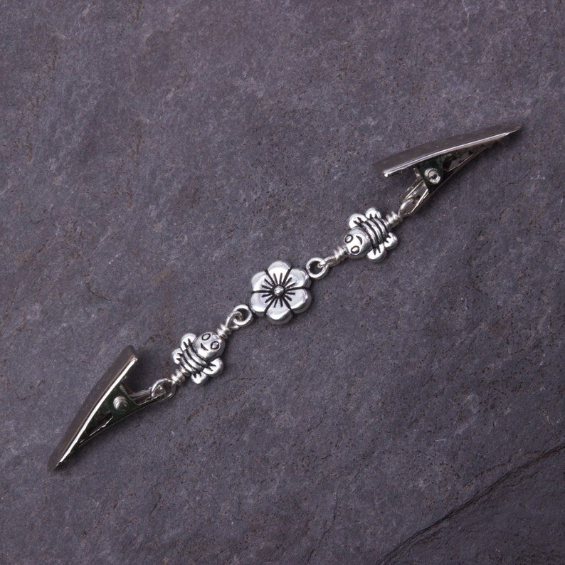 Bee and Flower Cardigan Clip Chain Silver Sweater Clip - Etsy