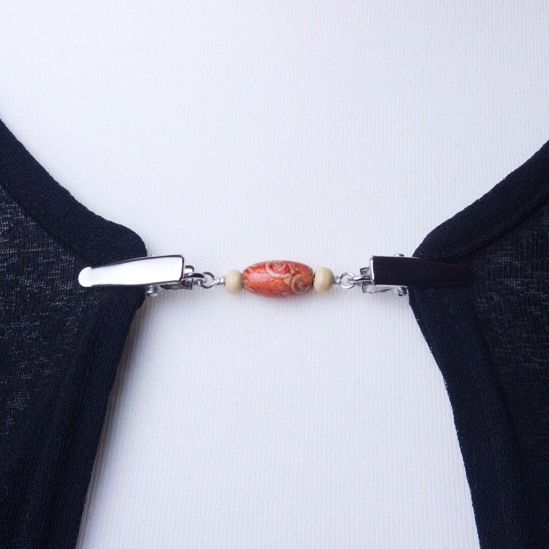 Sweater Clasp - Wooden Bead Cardigan Clip | Red Natural Sweater Chain ...
