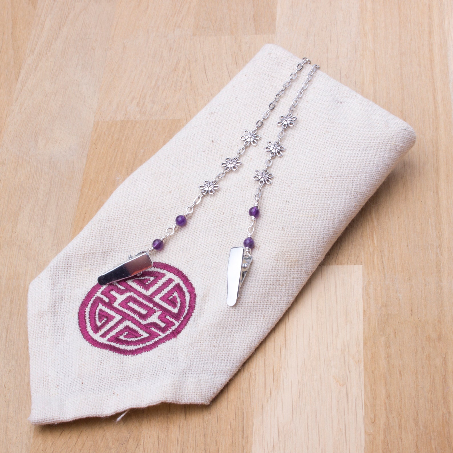 Napkin Chain Amethyst Gemstone Silver Flower Serviette Clip Elegant ...