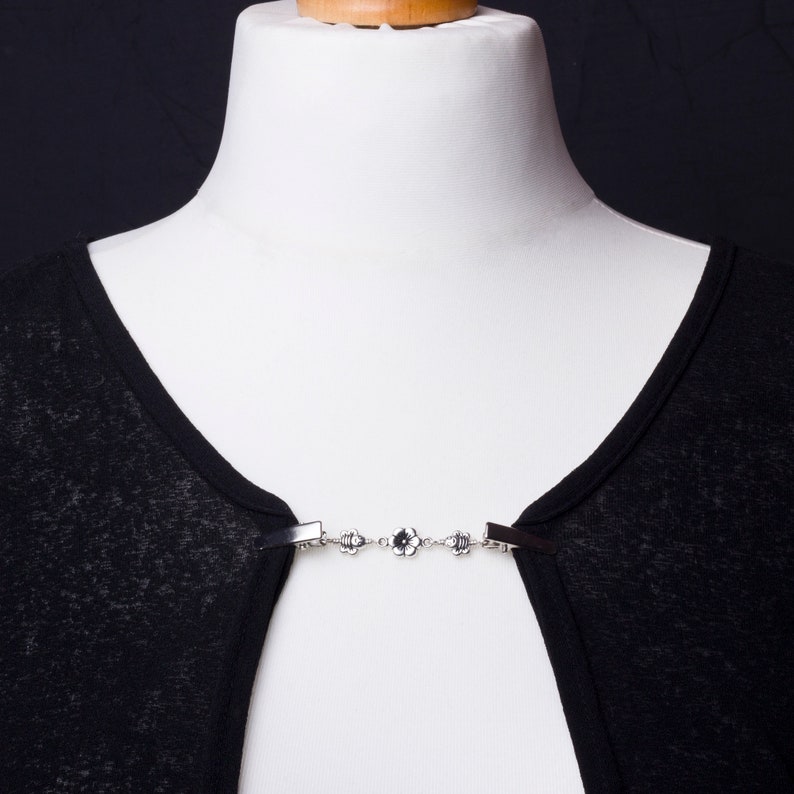 Bee and Flower Cardigan Clip Chain Silver Sweater Clip - Etsy