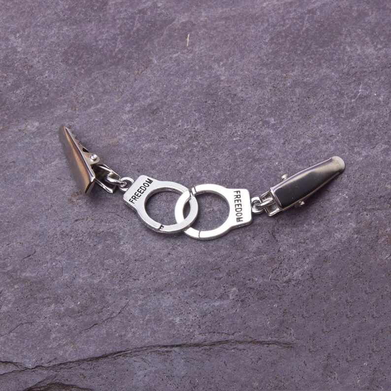 Handcuffs Cardigan Clip Chain Silver Freedom Handcuff Etsy Uk