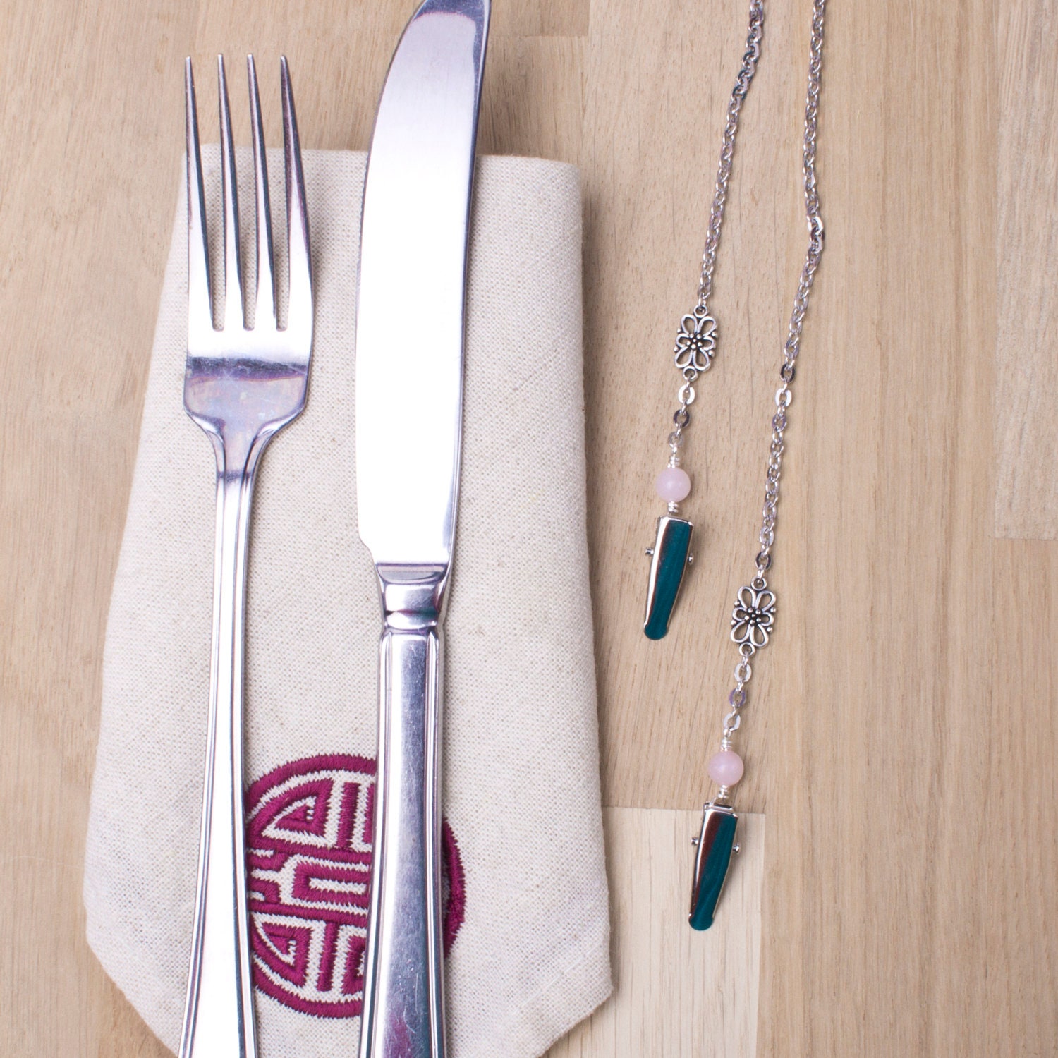 Napkin Neck Chain Clips Rose Quartz and Fancy Link Silver - Etsy UK