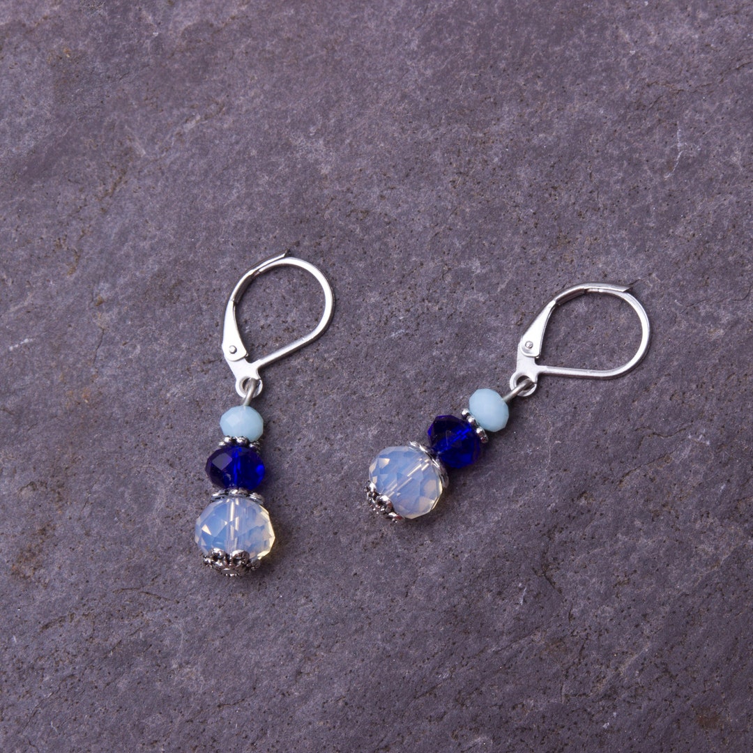 Small Blue and Opalite Dangle Earrings | Pretty Jewellery | Elegant ...