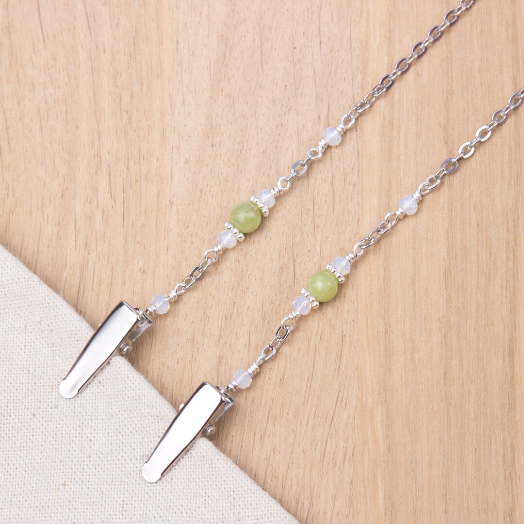 Jade Napkin Chain Clip: Green Gemstone & Opalite Bead Serviette Holder ...