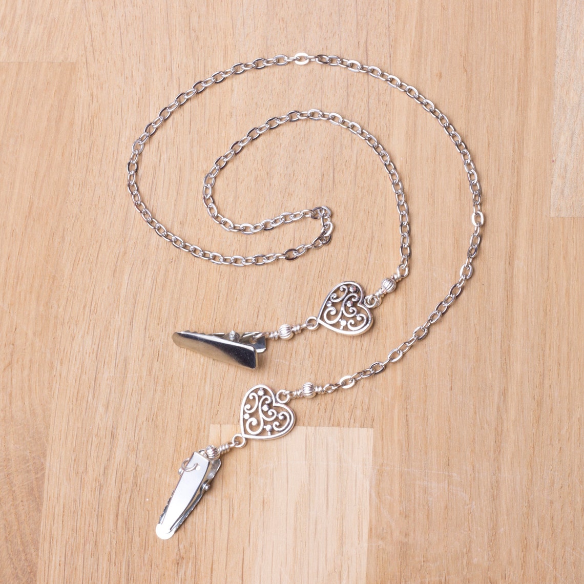 Napkin Clip Chain Filigree Heart Silver Serviette Clip - Etsy UK