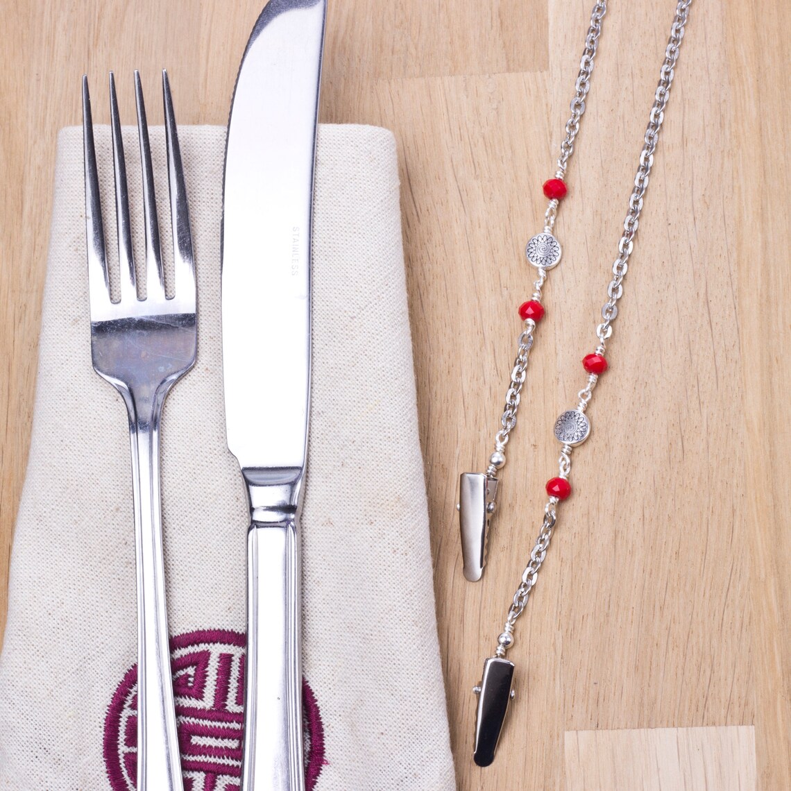 Napkin Clip Chain Red Bead Silver Serviette Clip Napkin - Etsy UK