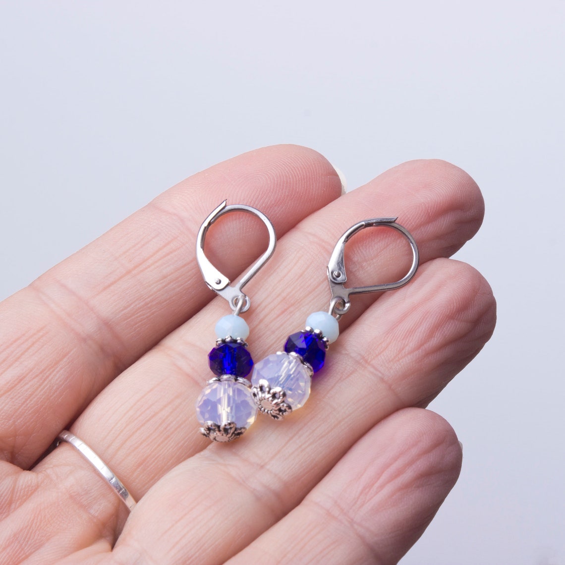 Small Blue and Opalite Dangle Earrings Pretty Jewellery | Etsy UK Small Blue and Opalite Dangle Earrings Pretty Jewellery | Etsy UK