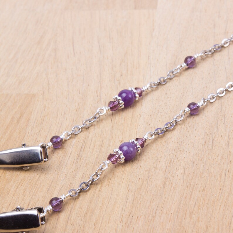 Amethyst Napkin Neck Chain Clips Gemstone and Purple Bead - Etsy