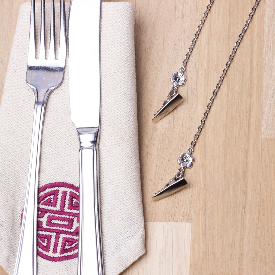 Napkin Clip Chain With Silver Flowers Serviette Holder Cord - Etsy UK
