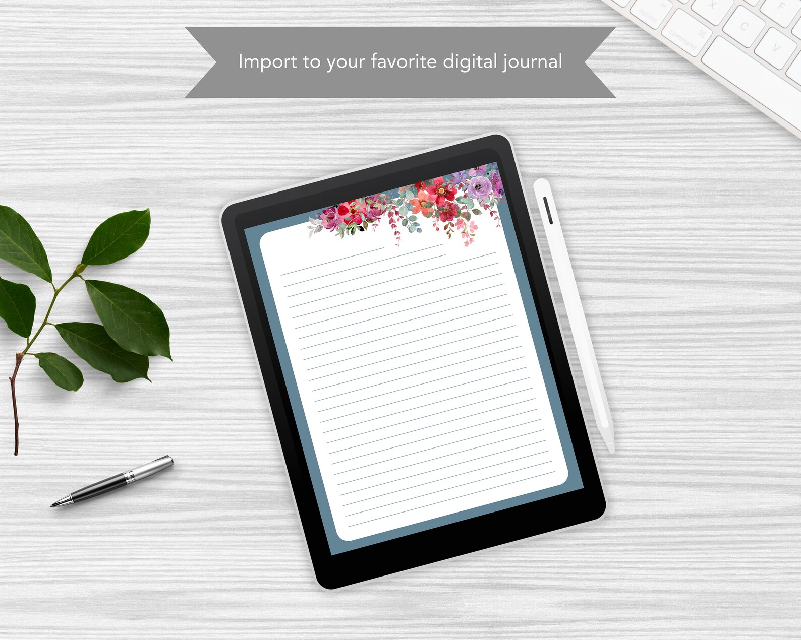 Printable Floral Journal Pages, iPad Journaling Pages, Floral Notebook ...