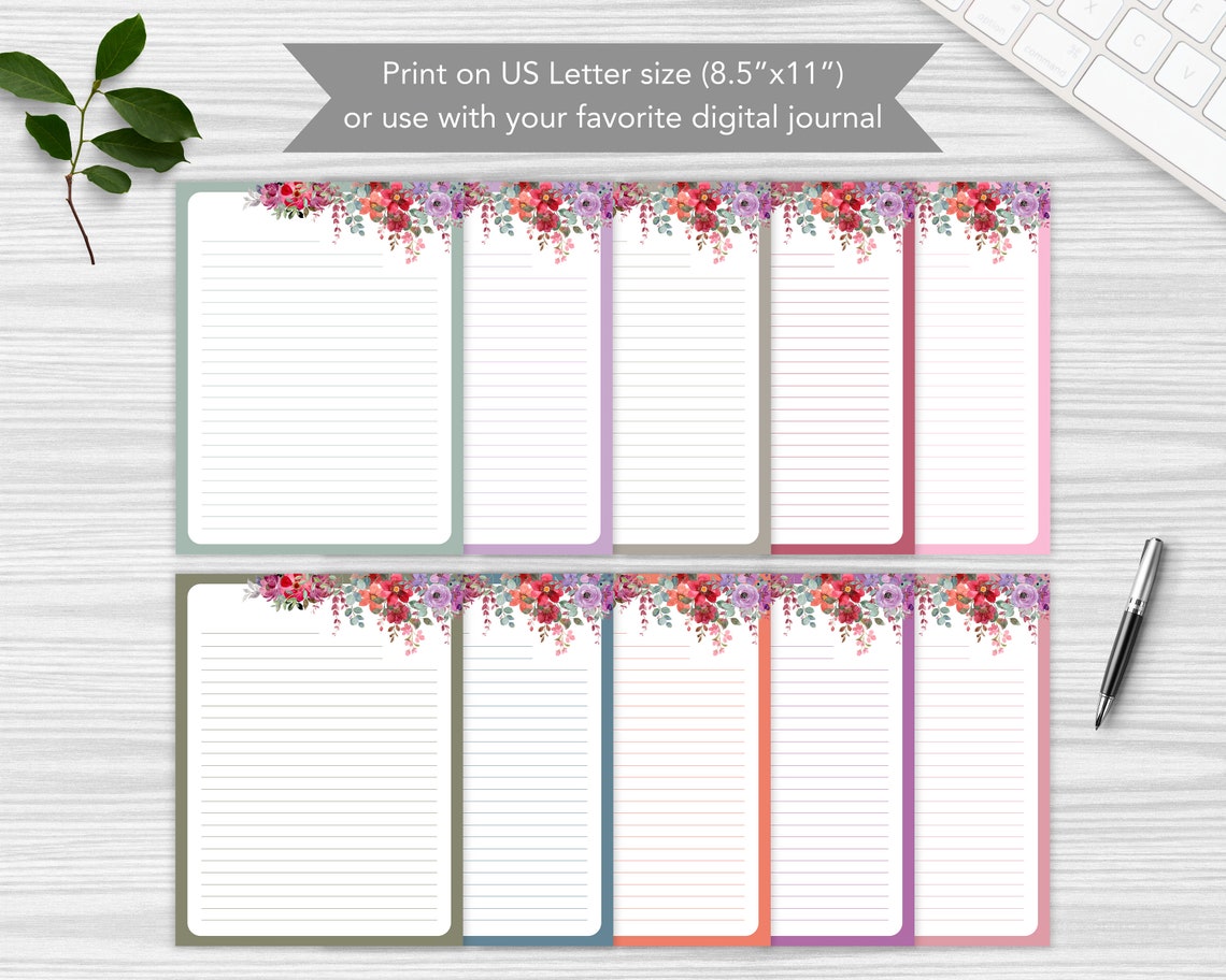Printable Floral Journal Pages, iPad Journaling Pages, Floral Notebook ...