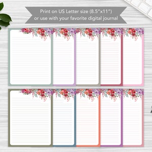 Printable Floral Journal Pages, iPad Journaling Pages, Floral Notebook ...