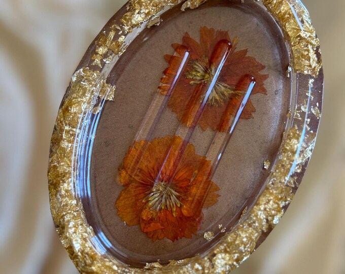 Pressed Orange Cosmo Floral Resin Soap Dish, Bathroom Decor, Autumn ...