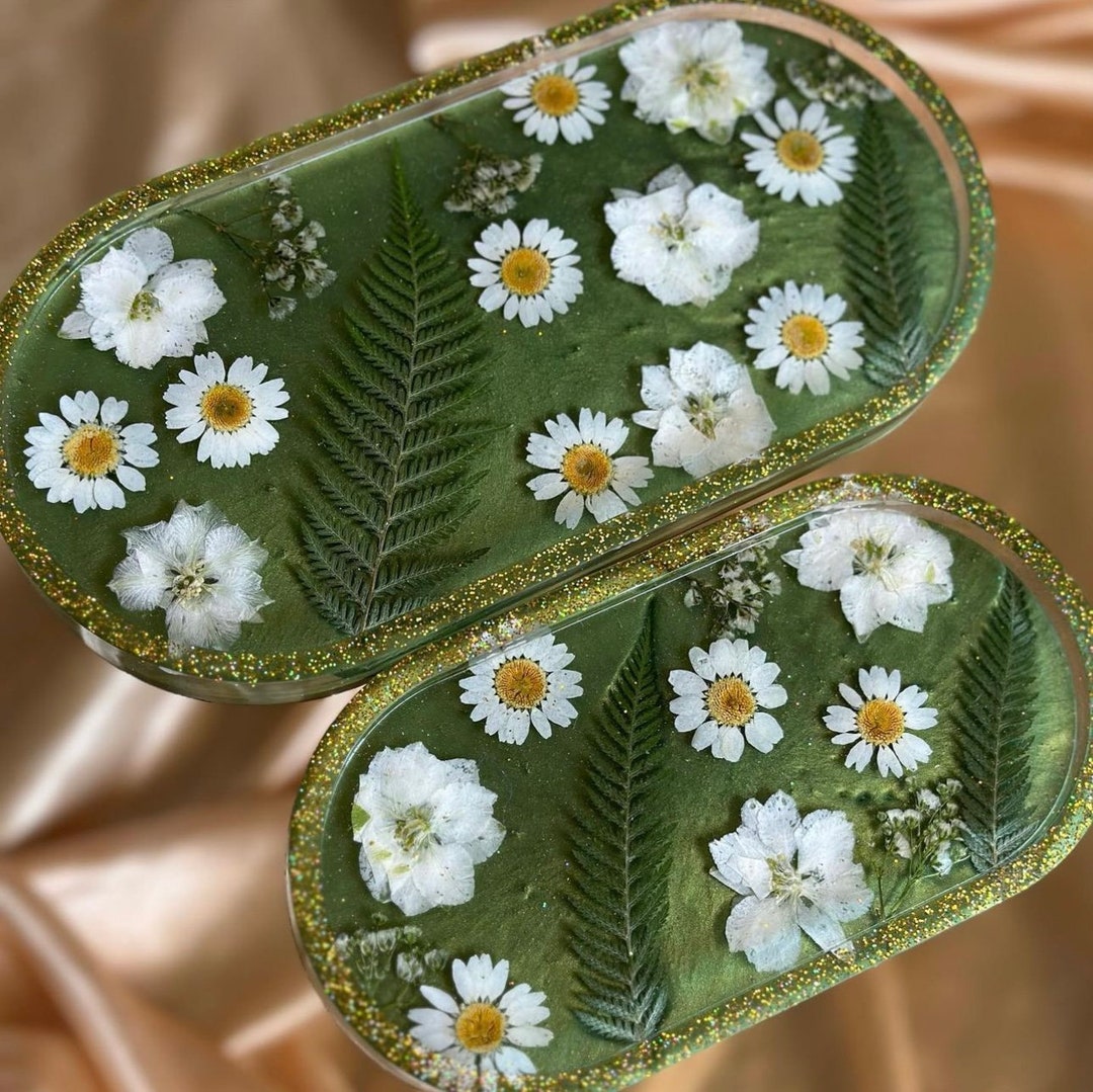 Daisy Trinket Tray, Daisies Floral Resin Tray, Jewelry Tray, Pressed ...