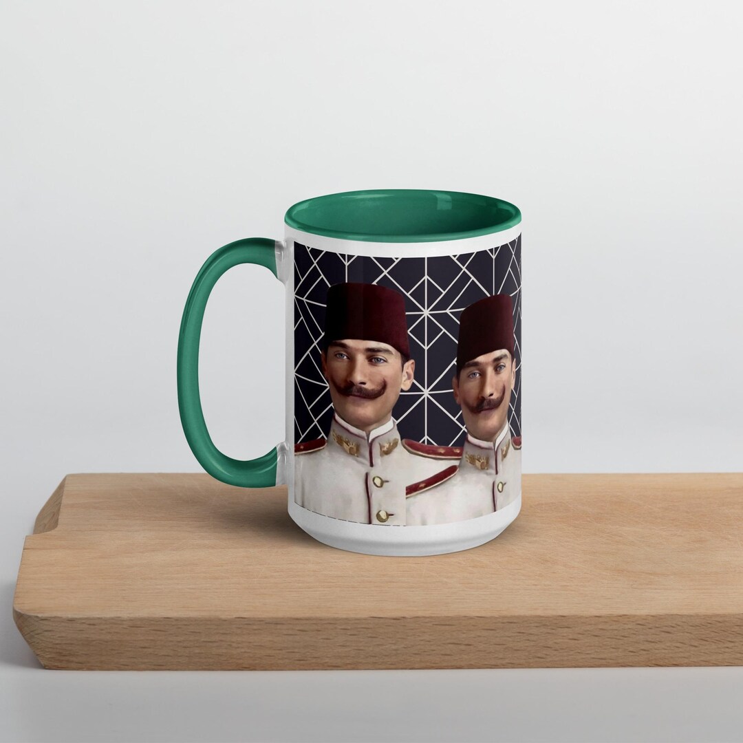 Mustafa Kemal Ataturk White Glossy Mug inside Green 2.5 - Etsy