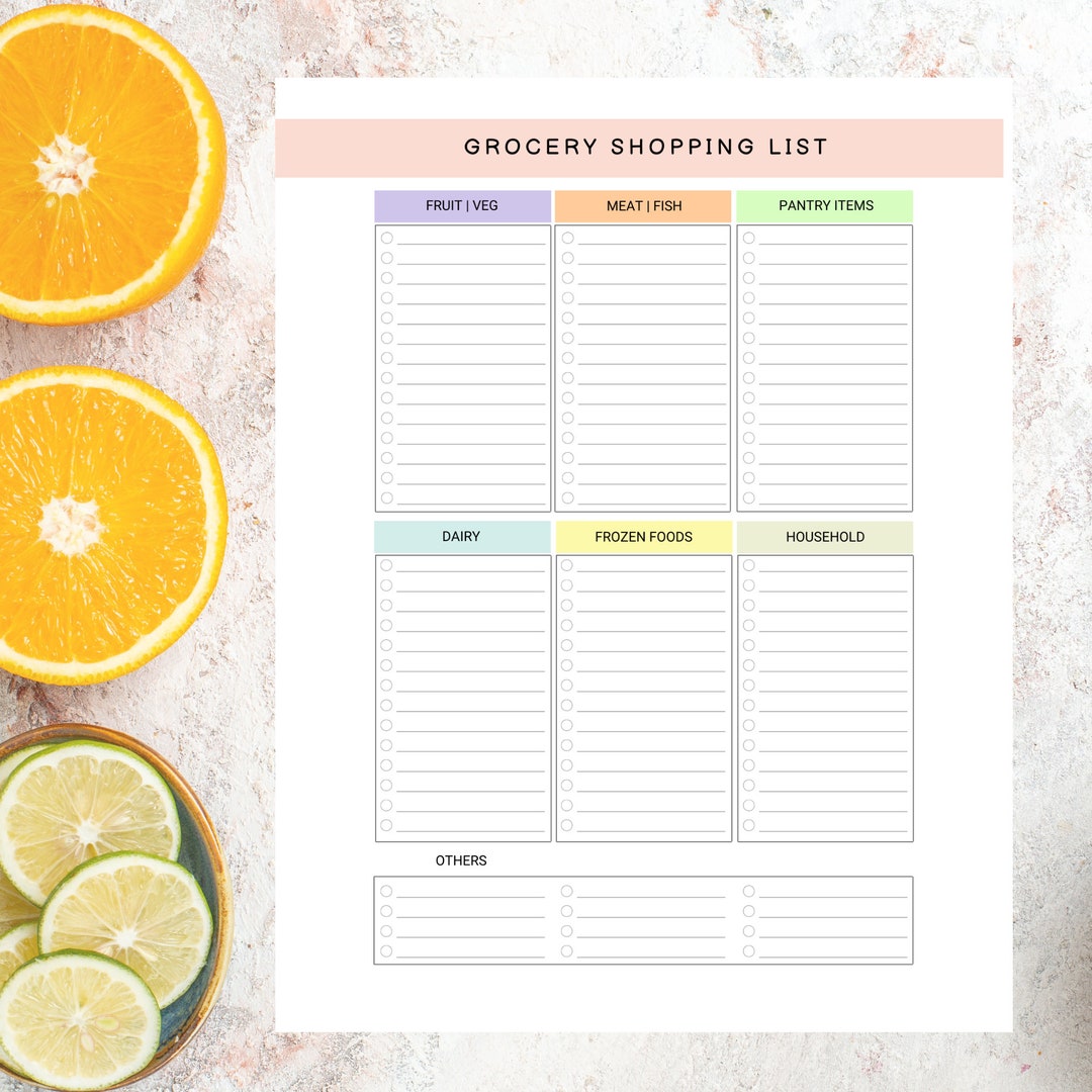 Grocery List, Printable Grocery List, Food Shopping List, Grocery List ...