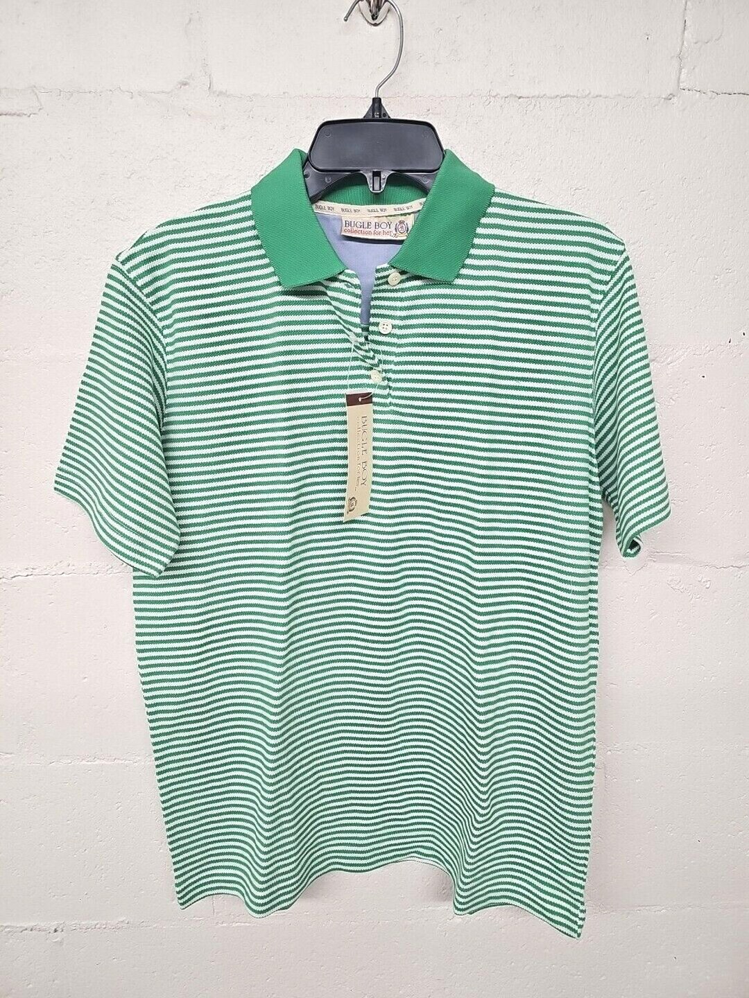 BUGLE BOY for HER Womans Medium Polo Shirt Green Striped Cotton Vintage ...