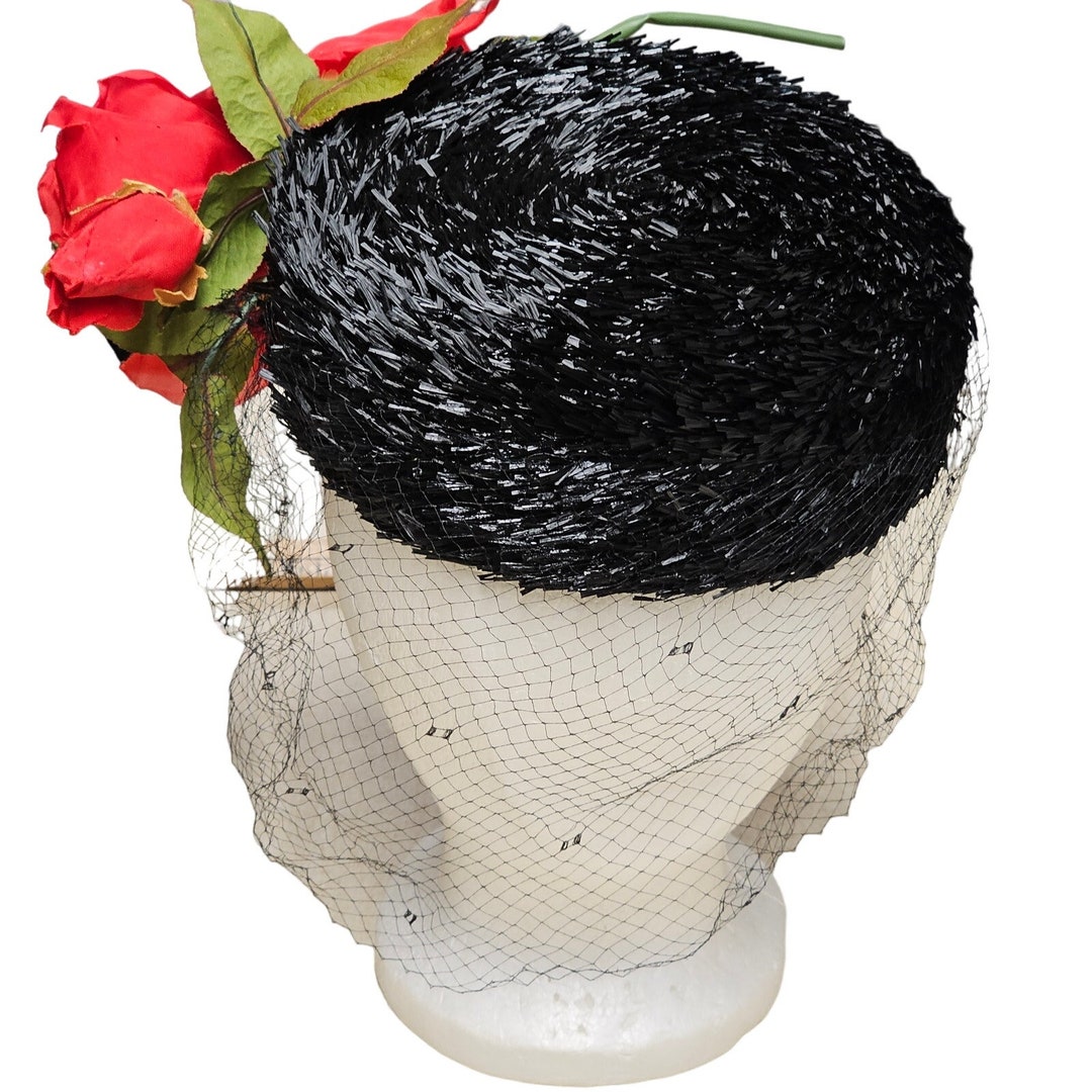 Vintage 1950s Cedar Crest Original Veil & Red Rose Floral Ladies Hat ...