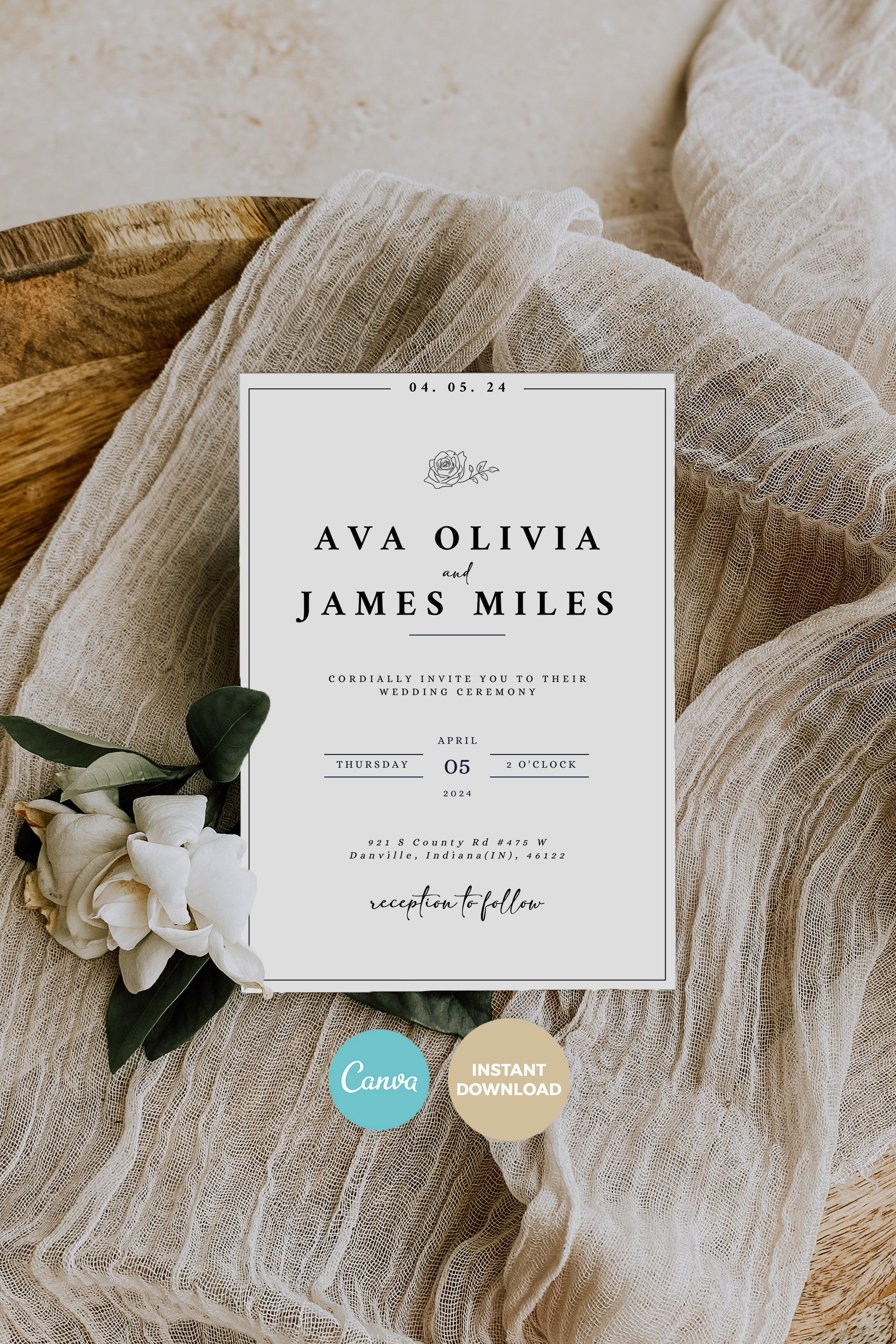 Editable Wedding Invitation Template, Minimalist Wedding Invitation ...