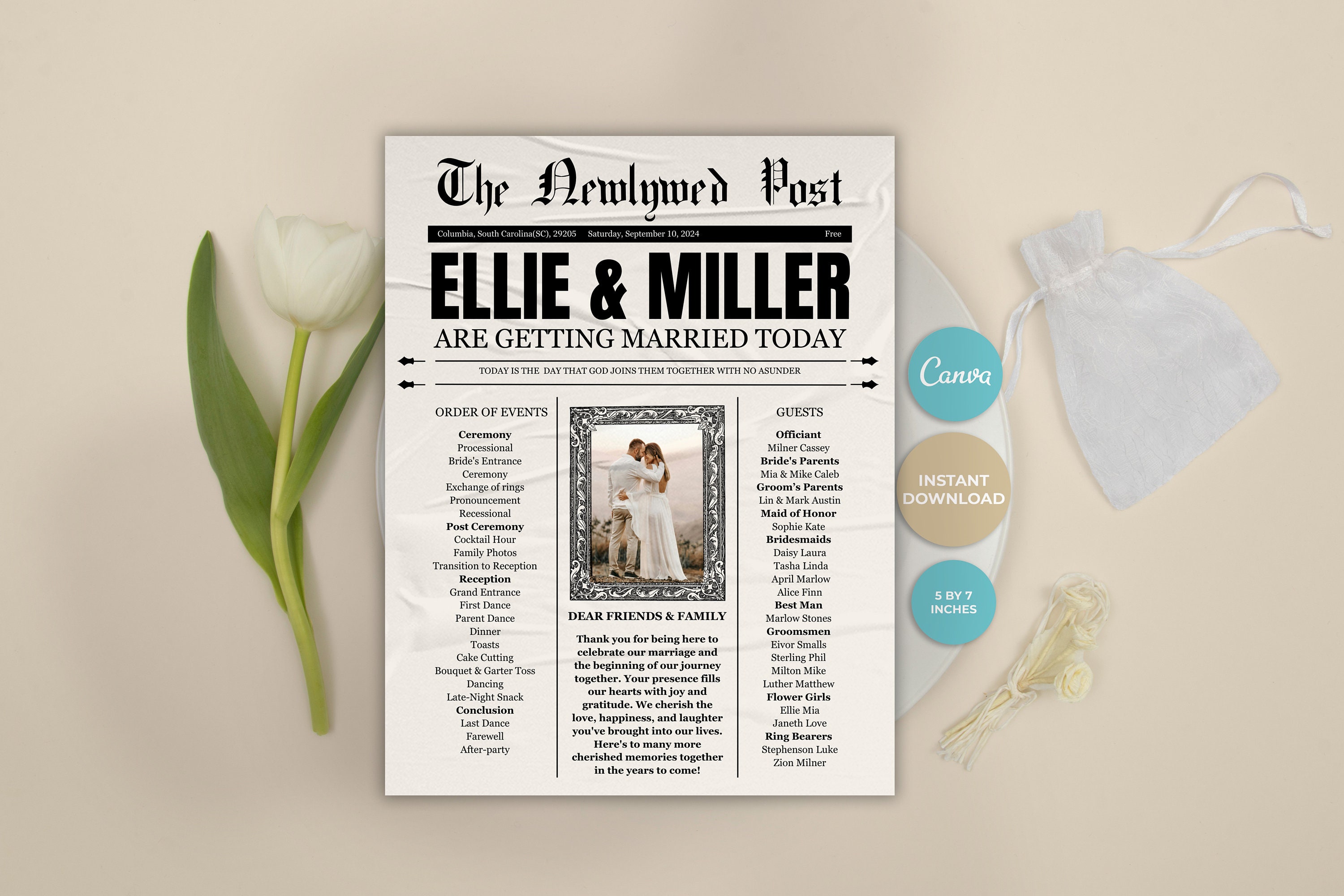 Vintage Newspaper Wedding Template, Newspaper Template, Custom ...