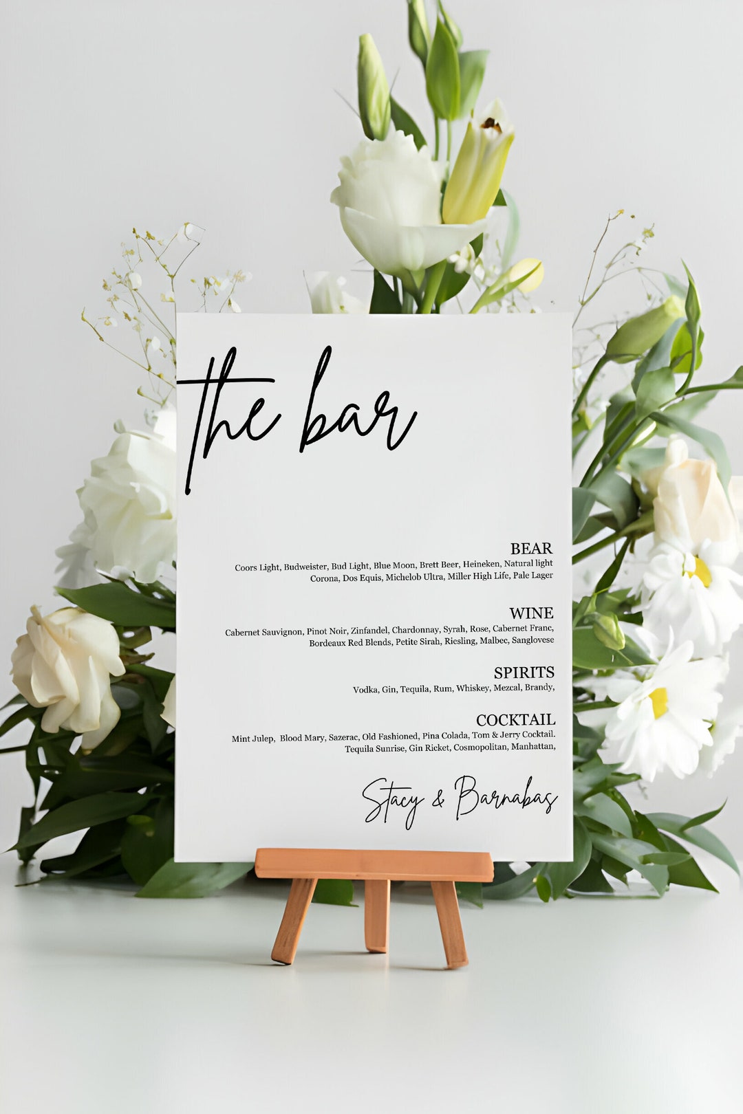 Editable Bar Sign, Modern Drink Menu Template, Minimalist Wedding Bar ...
