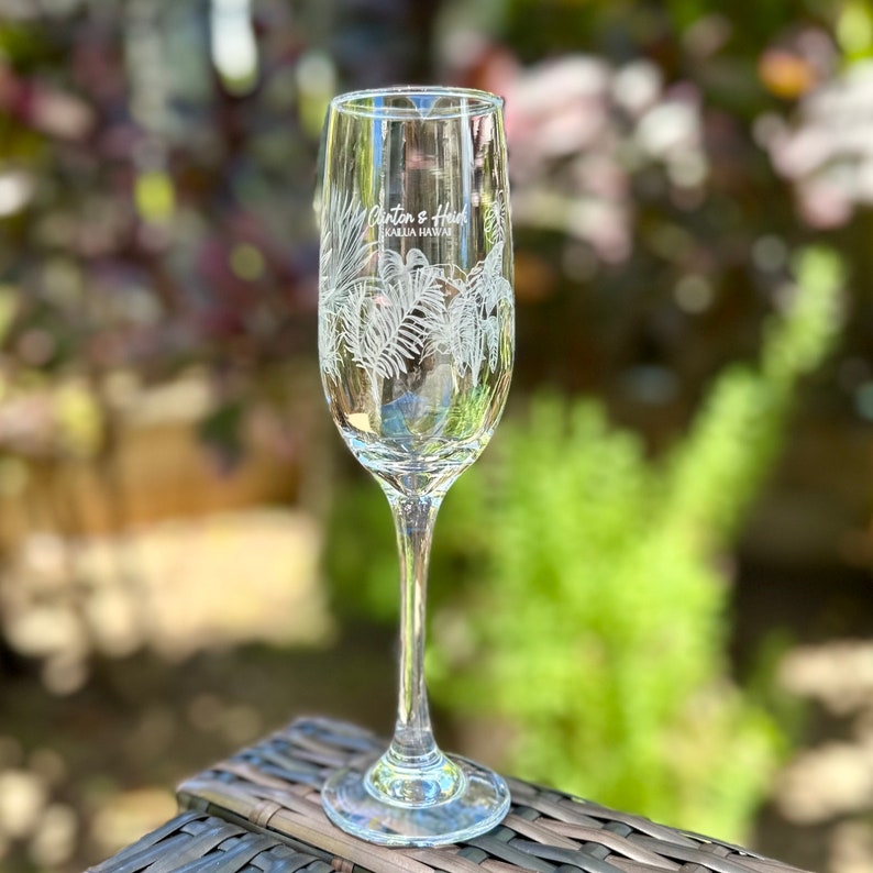 Custom Engraved Champagne Glasses Beach Wedding Toasting Flutes, Etched ...
